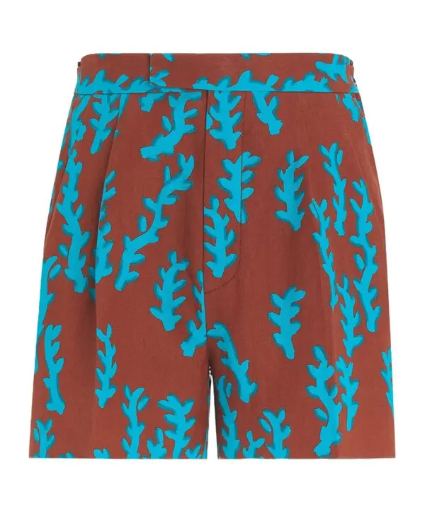 Zegna Oasi Lino Printed Shorts - Brick Red/bright Cyan Blue