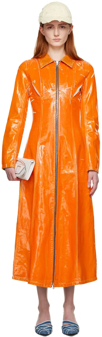 DIESEL® Coated Denim Long-line Coat - Orange