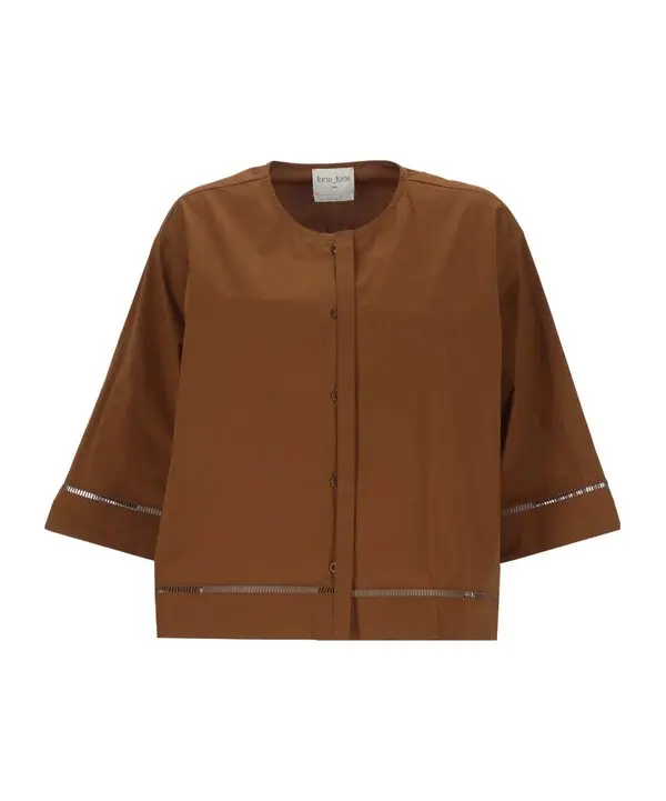 FORTE_FORTE Button-up Crewneck Top
