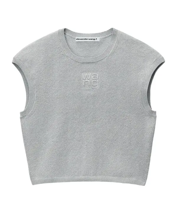 Alexander Wang Sleeveless Cropped Top With Embossed Logo - Gray
