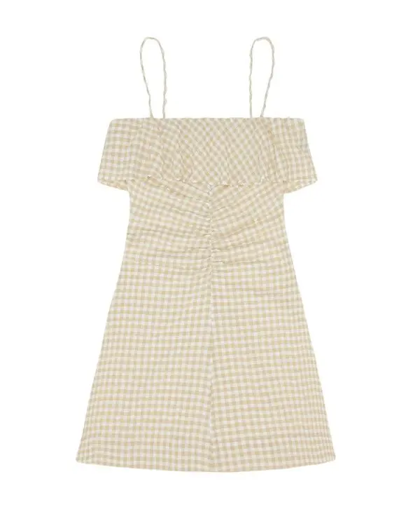 GANNI Gingham Check Square Neck Mini Dress