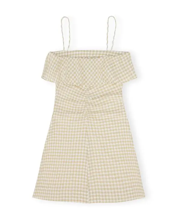 GANNI Gingham Check Square Neck Mini Dress