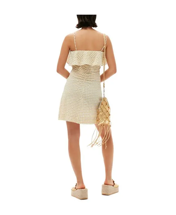 GANNI Gingham Check Square Neck Mini Dress
