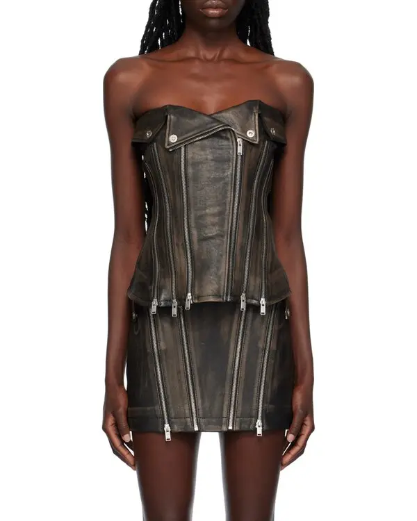 DION LEE Biker Zip-up Leather Corset - Black