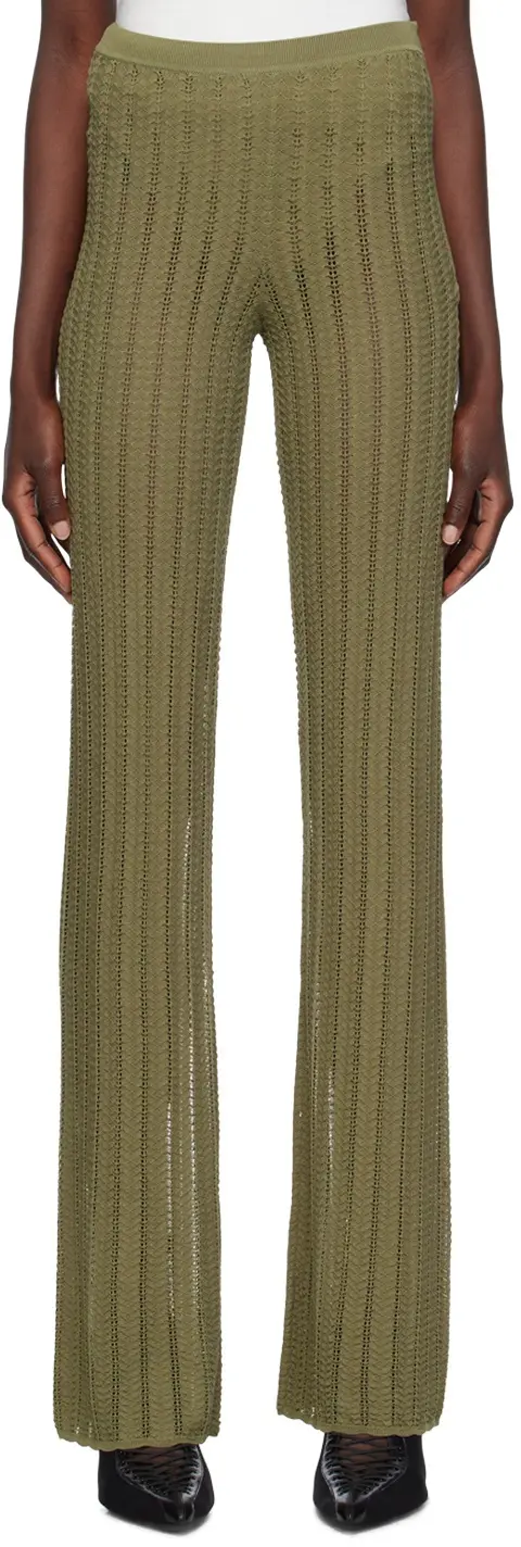 DION LEE Snakeskin Hollowed Out Knitted Casual Pants - Green