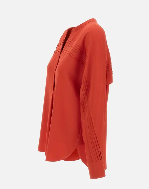 Vince Satin Half-placket Blouse - Red