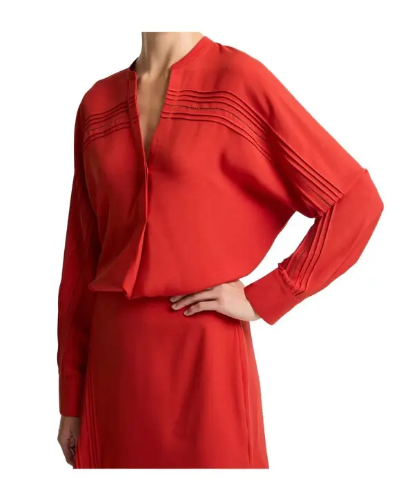 Vince Satin Half-placket Blouse - Red