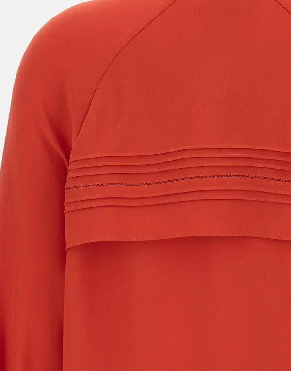 Vince Satin Half-placket Blouse - Red