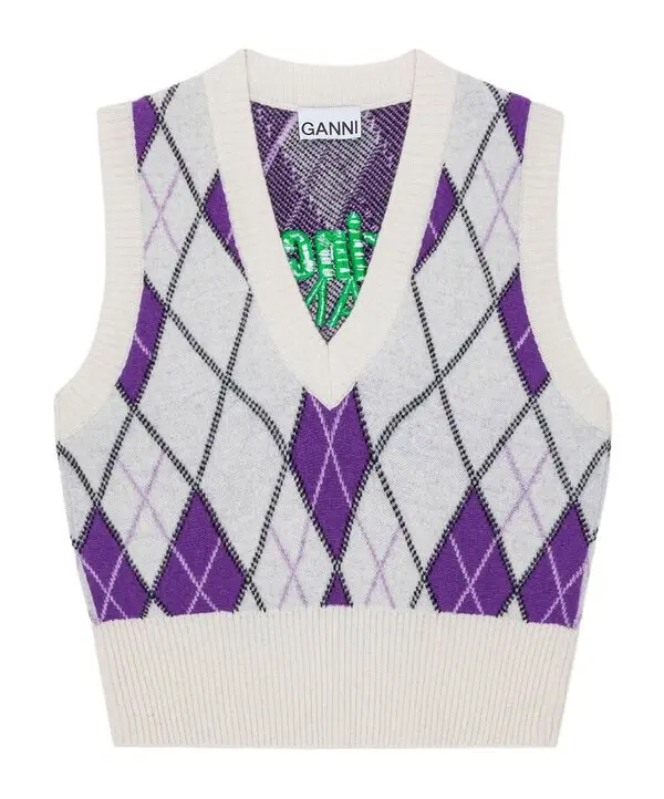 GANNI X Prince Graphic Harlequin V-neck Vest - Egret
