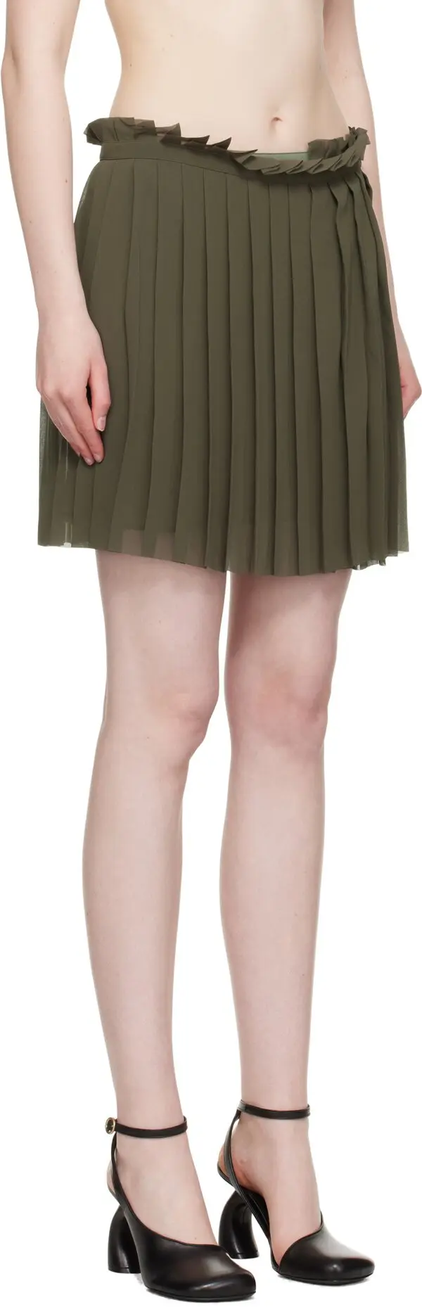 AMI Paris Khaki Pleated Miniskirt