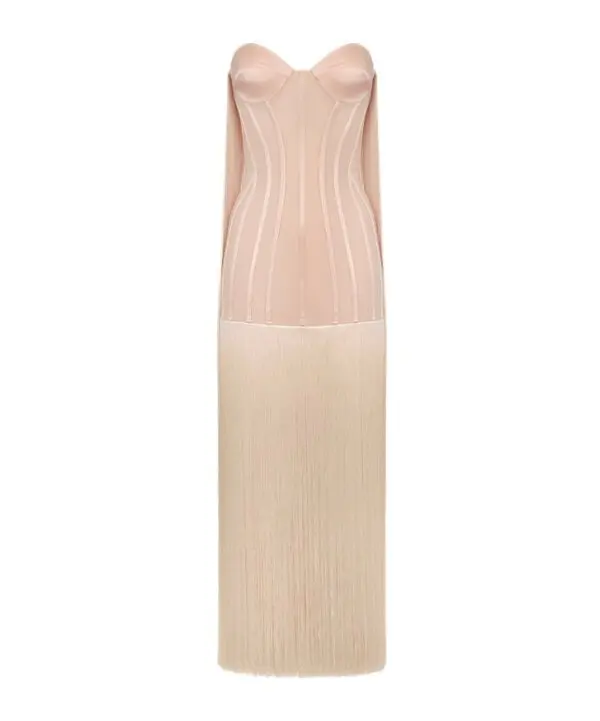 Elisabetta Franchi Fringe Detail Corset Maxi Dress - Nude