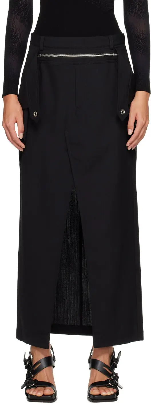 DION LEE Zip-detail Wool Midi Skirt - Black