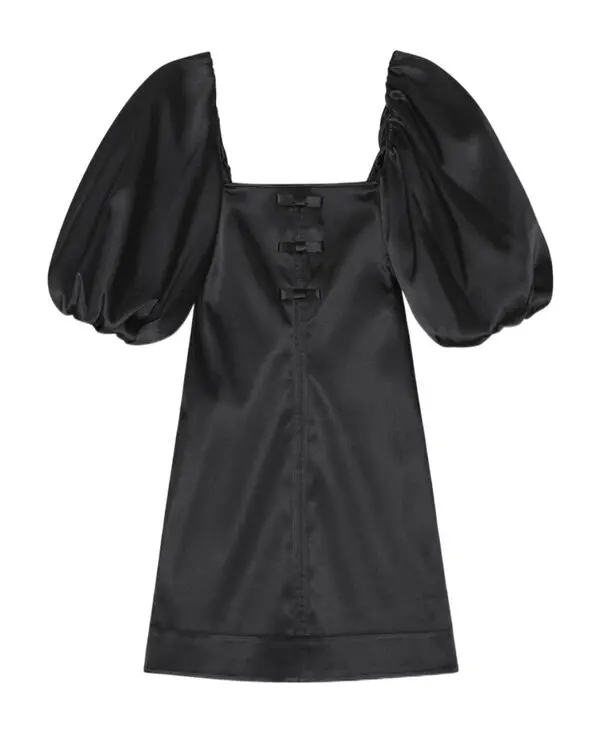 GANNI Bow Detailed Square Neck Mini Dress