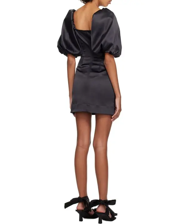 GANNI Bow Detailed Square Neck Mini Dress