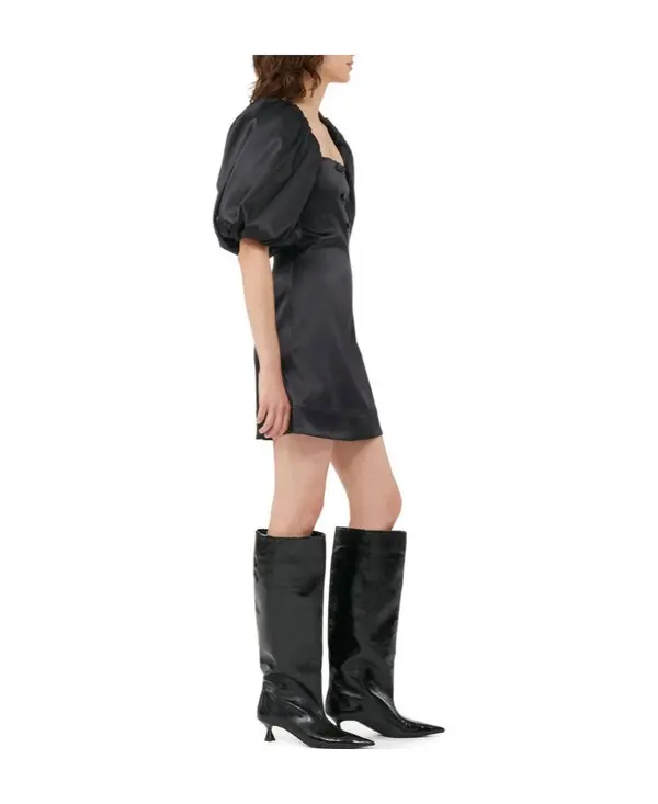 GANNI Bow Detailed Square Neck Mini Dress