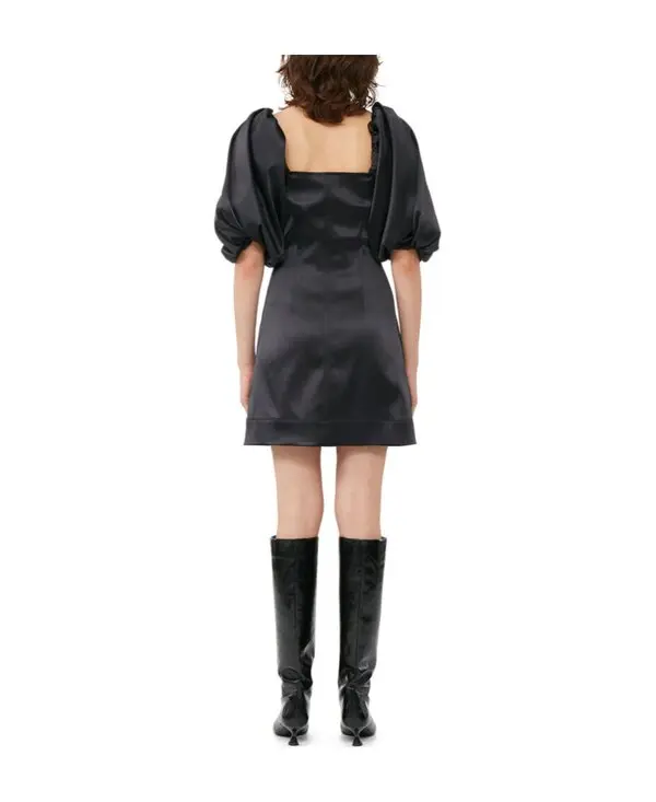 GANNI Bow Detailed Square Neck Mini Dress