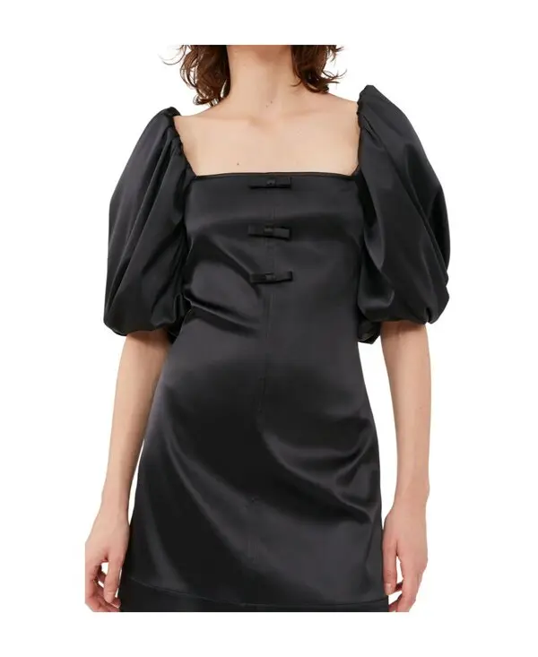 GANNI Bow Detailed Square Neck Mini Dress