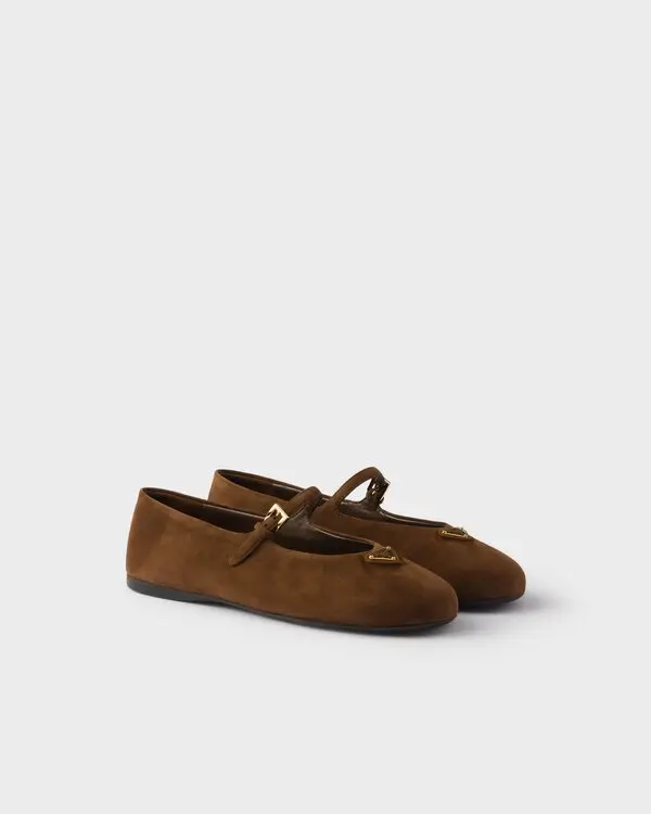 Prada Suede Ballerinas With Buckle Detail