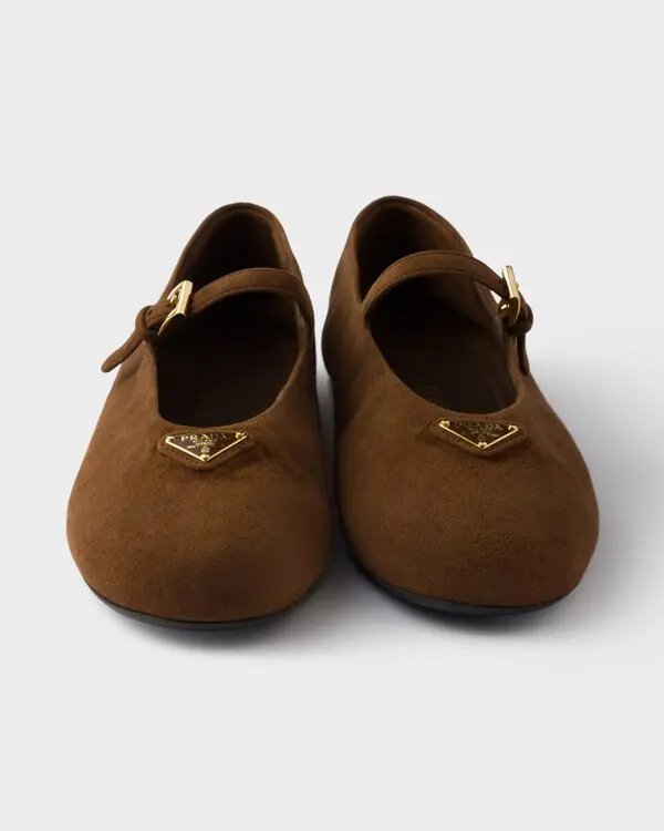 Prada Suede Ballerinas With Buckle Detail