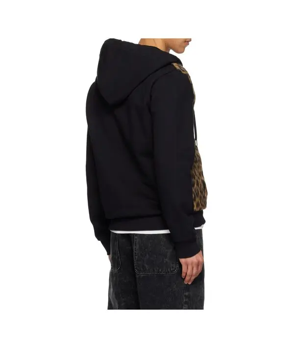 LANVIN Faux Fur Leopard Print Zip Hoodie