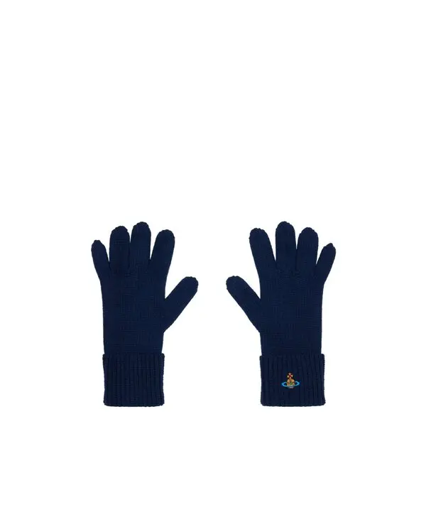 VIVIENNE WESTWOOD Knitted Gloves With Logo Embroidery - Navy Blue