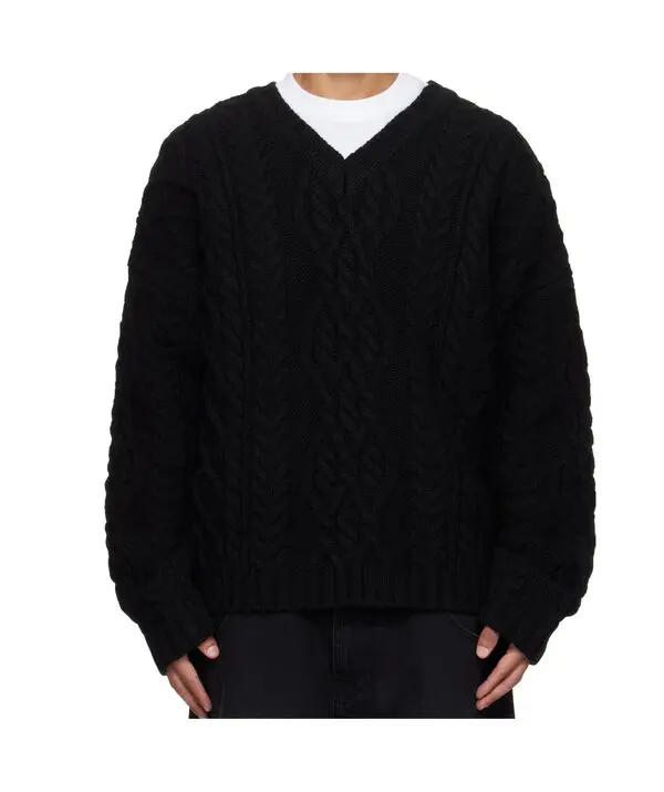 Vetements Cable Knit V-neck Sweater - Black