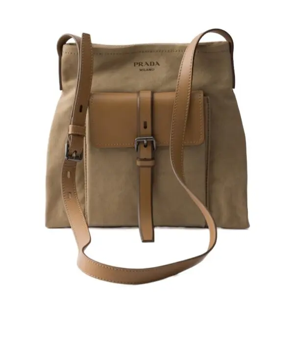 Prada Canvas And Leather Shoulder Bag - Khaki