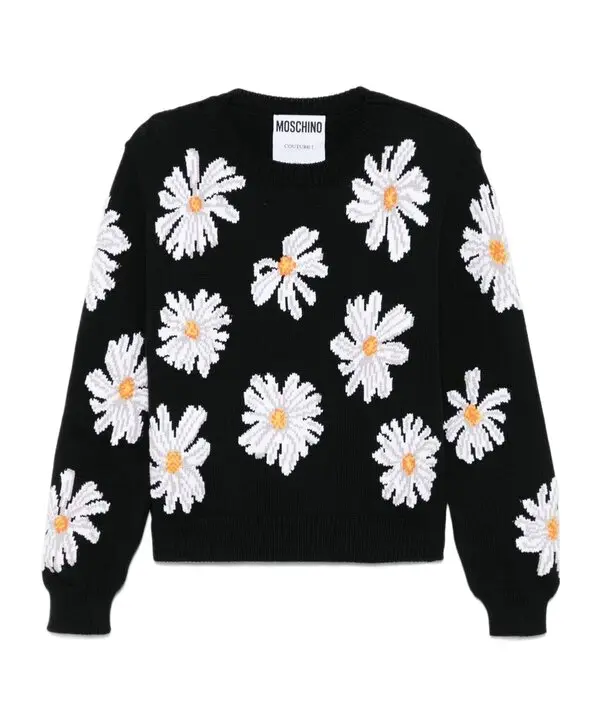 Moschino Floral Intarsia Crewneck Jumper - Black