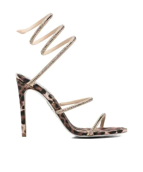 Rene Caovilla Leopard Print Embellished Stiletto Sandals