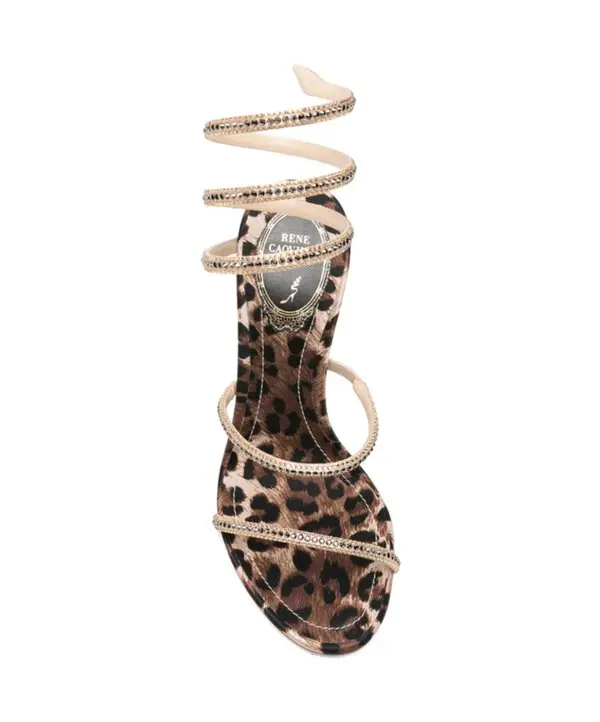 Rene Caovilla Leopard Print Embellished Stiletto Sandals