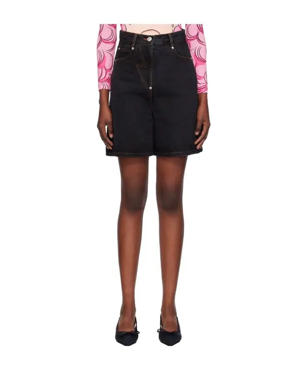 PUSHBUTTON Logo Patch Denim Shorts - Dark Blue
