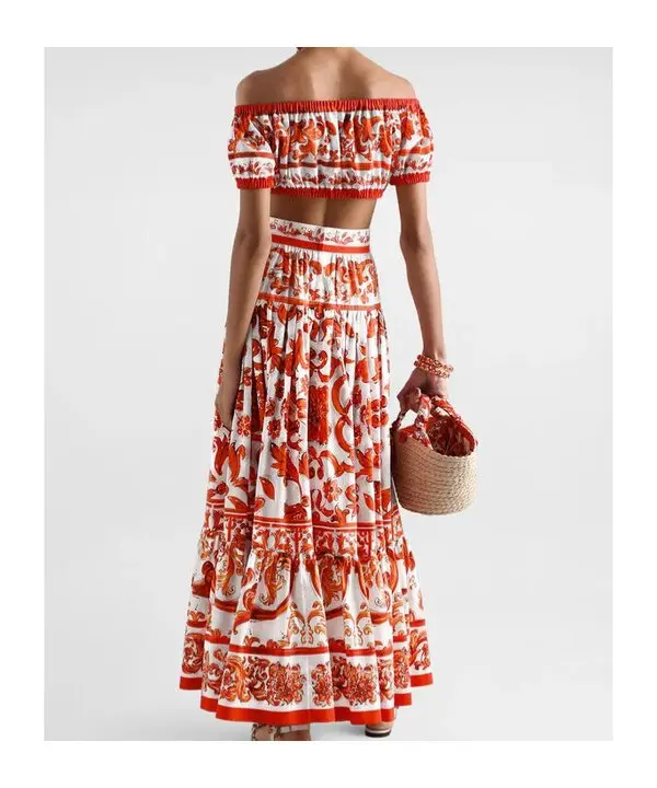 Dolce & Gabbana Majolica-printed Poplin Midi Skirt
