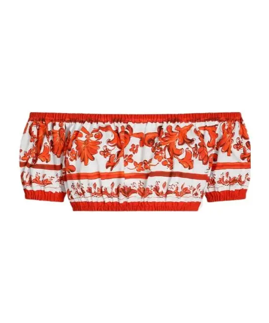 Dolce & Gabbana Majolica-printed Poplin Off-the-shoulder Top - Red