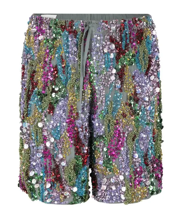 Dries Van Noten Embellished Sequin Drawstring Shorts - Multicolor