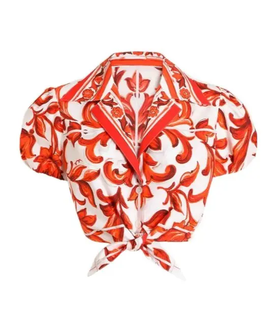 Dolce & Gabbana Majolica Print Cropped Shirt - Red