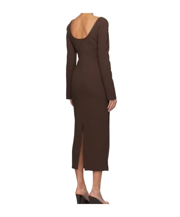 Paris Georgia Long Sleeve Sweetheart Neckline Faux Leather Paneled Dress