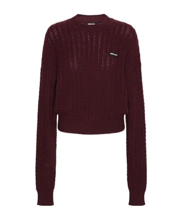 ROTATE BY BIRGER CHRISTENSEN Cable-knit Logo Patch Jumper - Dark Chocolate Brown