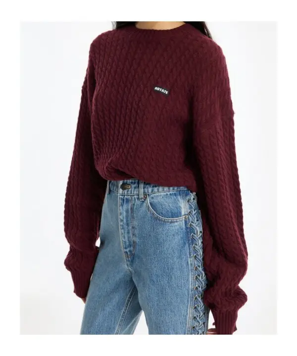 ROTATE BY BIRGER CHRISTENSEN Cable-knit Logo Patch Jumper - Dark Chocolate Brown