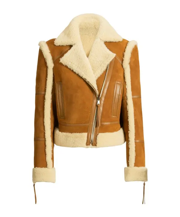 Balmain Shearling Biker Jacket - Nude