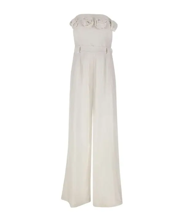 KAOS Strapless Jumpsuit With Rose Motif - White
