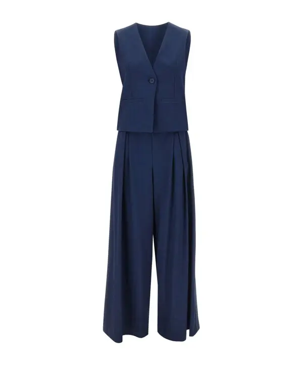 KAOS Sleeveless Vest And Palazzo Pants Suit - Blue