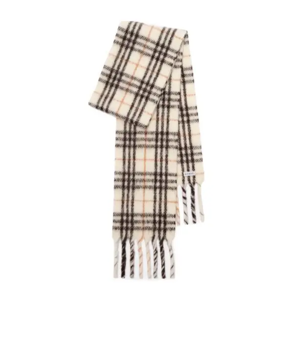 Burberry Checked Fringed-edge Scarf - Eggshell Grey