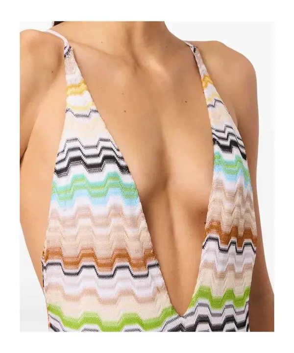 Missoni Chevron Pattern Plunge One Piece Swimsuit