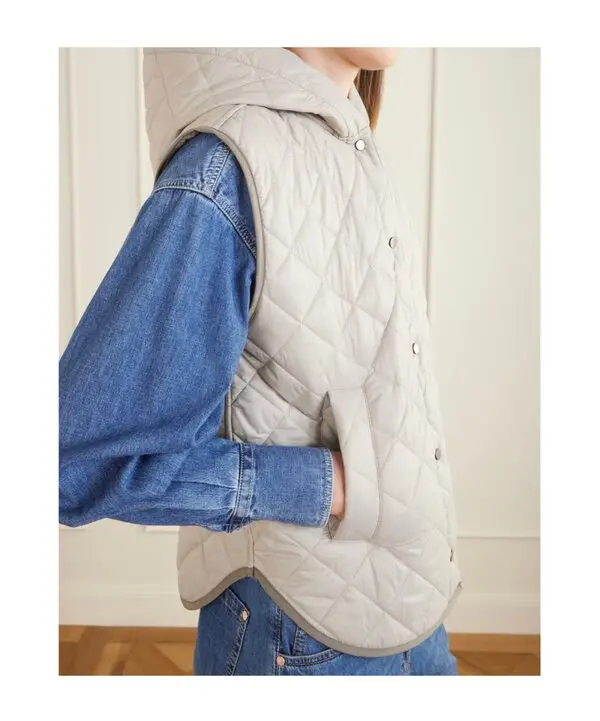 Brunello Cucinelli Quilted Sleeveless Vest With Monili Beaded Hood - Nude