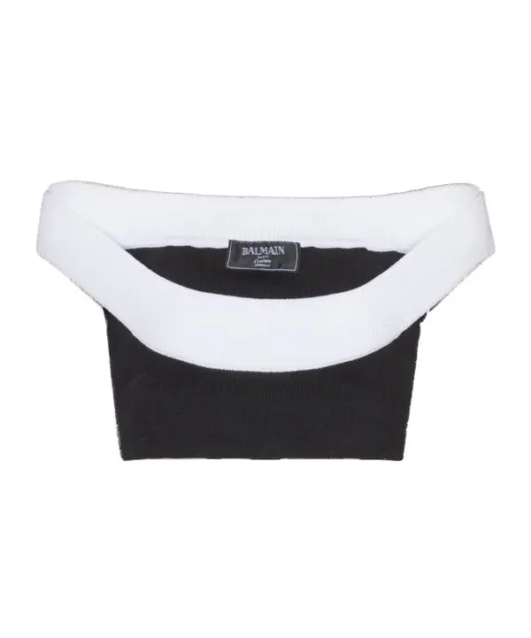 Balmain Two-tone Knit Cropped Top With Double Neckline - White