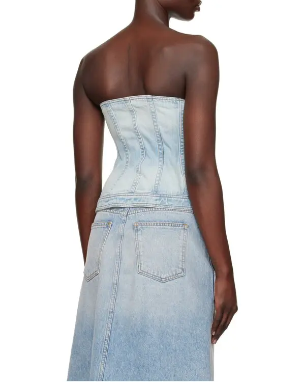 Balmain Buttoned Light Denim Corset Top
