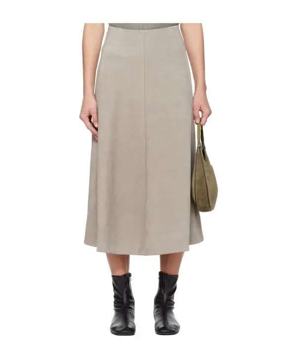 RIER Crust Suede Midi Skirt - Nude