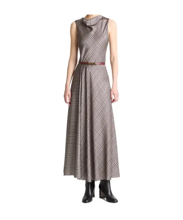 Vince Plaid Cowl-neck A-line Dress
