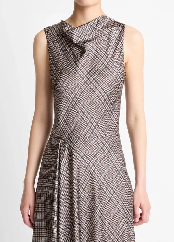 Vince Plaid Cowl-neck A-line Dress