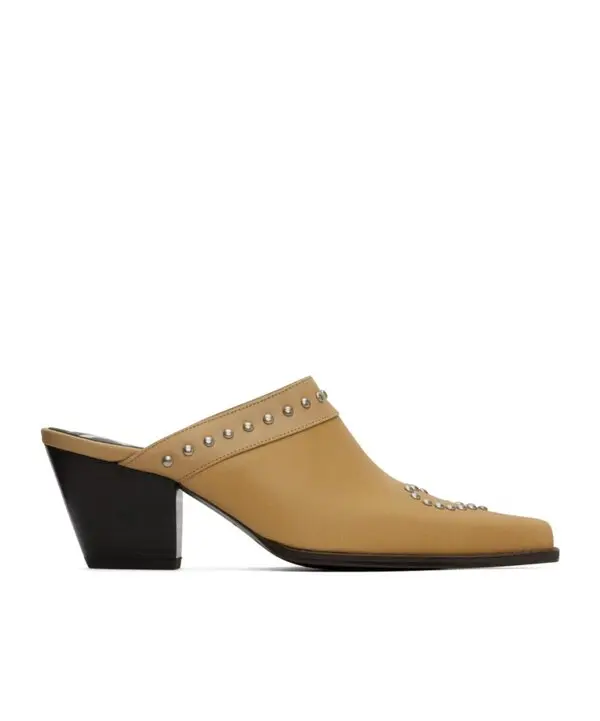 OPEN YY Heart-shaped Studded Western Mules - Nude